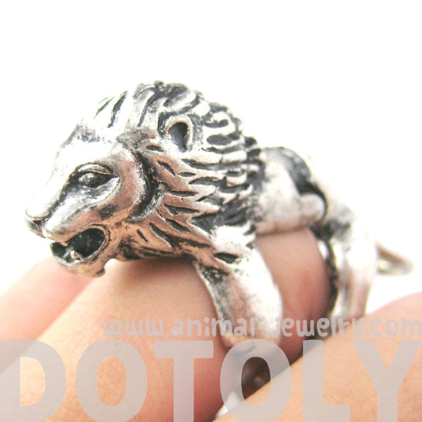 3D Lion Shaped Animal Wrap Armor Knuckle Joint Ring in Silver | DOTOLY
