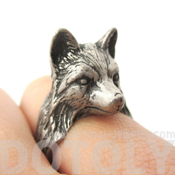 3D Unisex Wolf Face Shaped Animal Ring in Silver | US Size 6 to 10 – DOTOLY