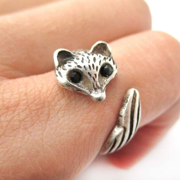 Adorable Fox Wolf Shaped Animal Wrap Around Ring in Silver | DOTOLY