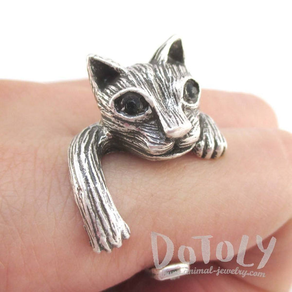 Clingy Kitty Cat Wrapped Around Your Finger Shaped Ring in Silver – DOTOLY