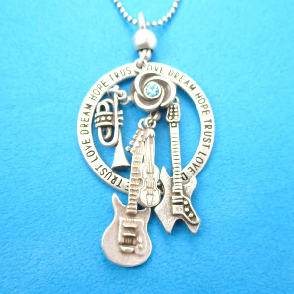 Guitar Violin Trumpet Musical Instrument Themed Charm Necklace in Silv ...