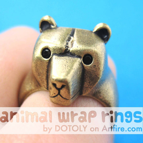 Adjustable Polar Bear Animal Wrap Hug Ring in Brass | Animal Jewelry ...