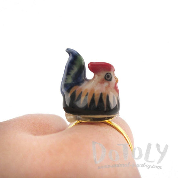 3D Porcelain Rooster Chicken Shaped Ceramic Adjustable Animal Ring – DOTOLY