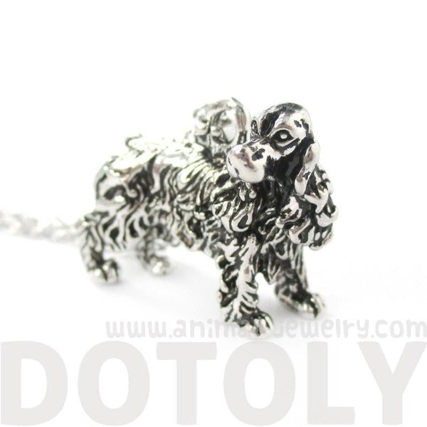 English Cocker Spaniel Shaped Animal Pendant Necklace in Shiny Silver ...