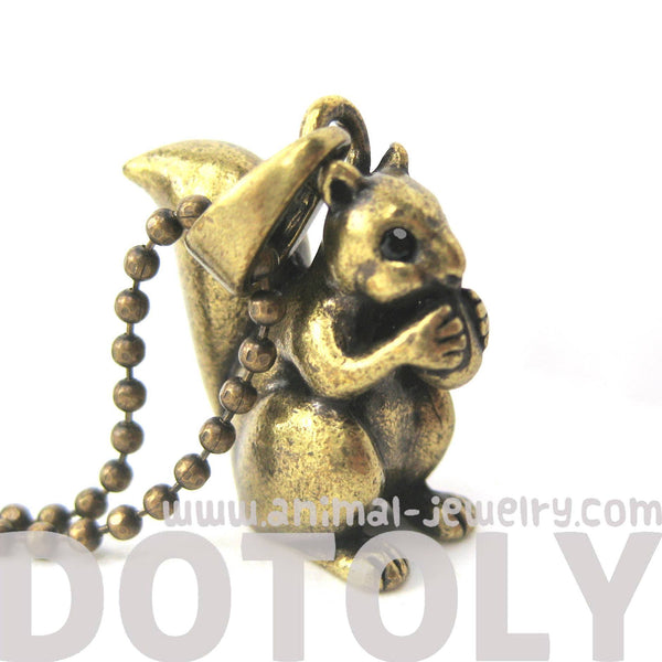 Squirrel Chipmunk Animal Pendant Necklace in Brass | DOTOLY